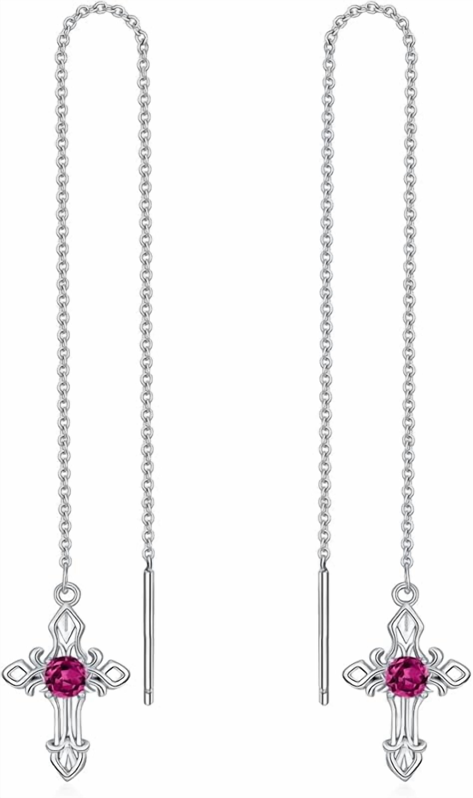 AOBOCO Cross Birthstone Threader Earrings 925 Sterling Silver Gemstone ...