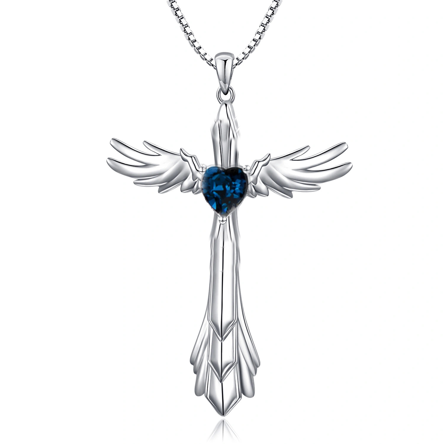 Crystal Anti-Tarnish Heart Necklace Angel Wing Cross in Center Of ...