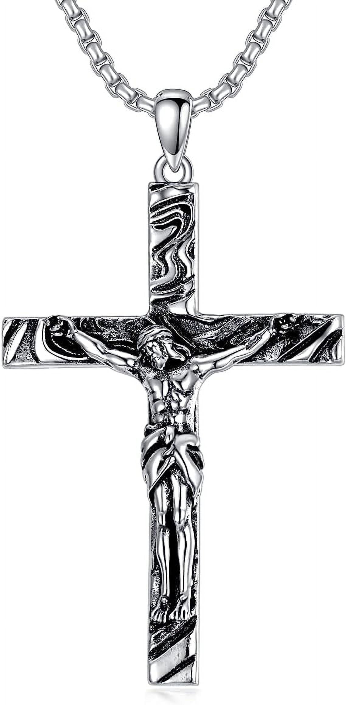 AOBOCO 925 Sterling Silver Jesus Crucifix Cross Necklace for Men, Boys ...