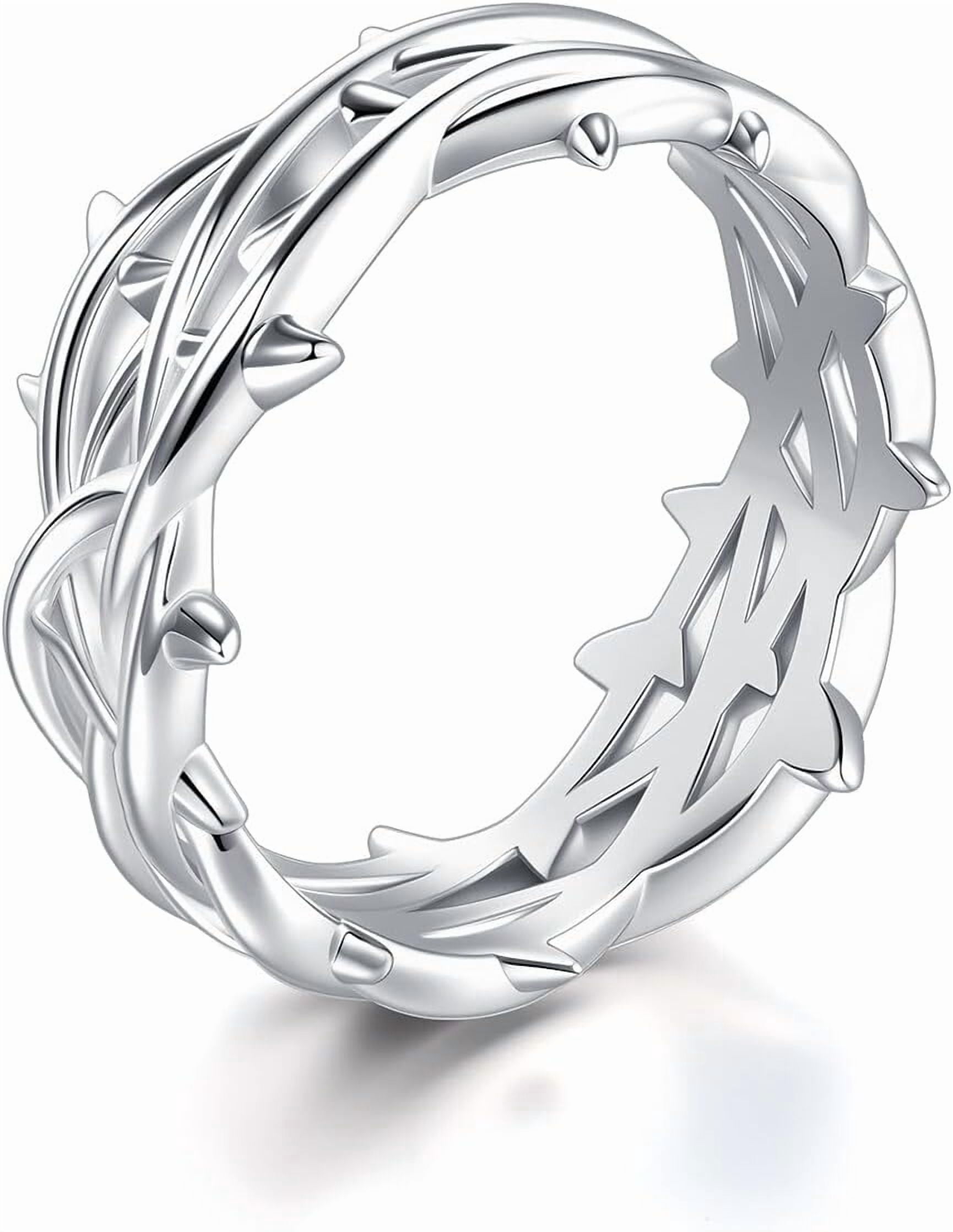 AOBOCO Crown of Thorns Ring 925 Sterling Silver Jesus Thorn Ring Size 8 ...