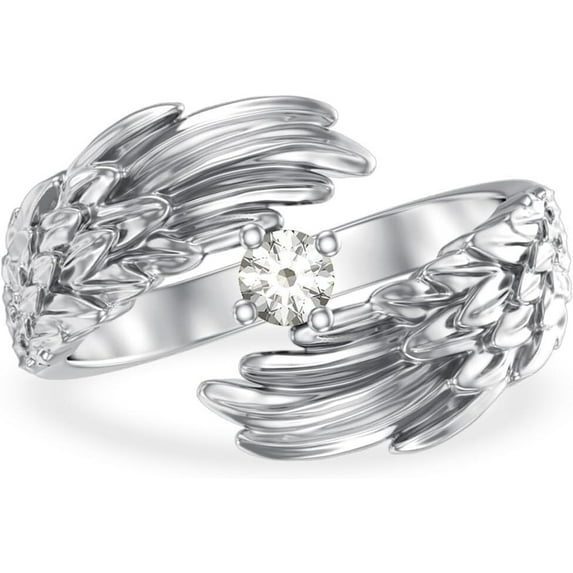 AOBOCO Diamond Angel Wing Ring for Women 925 Sterling Silver Guardian ...