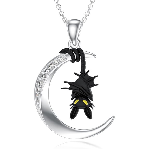 AOBOCO Diamond Bat Necklace Sterling Silver Halloween Moon Bat Pendant ...