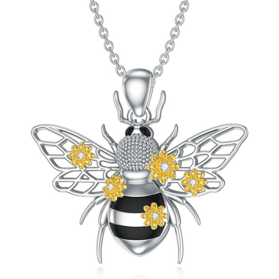 AOBOCO Diamond Bee Necklace for Women 925 Sterling Silver Honeybee ...