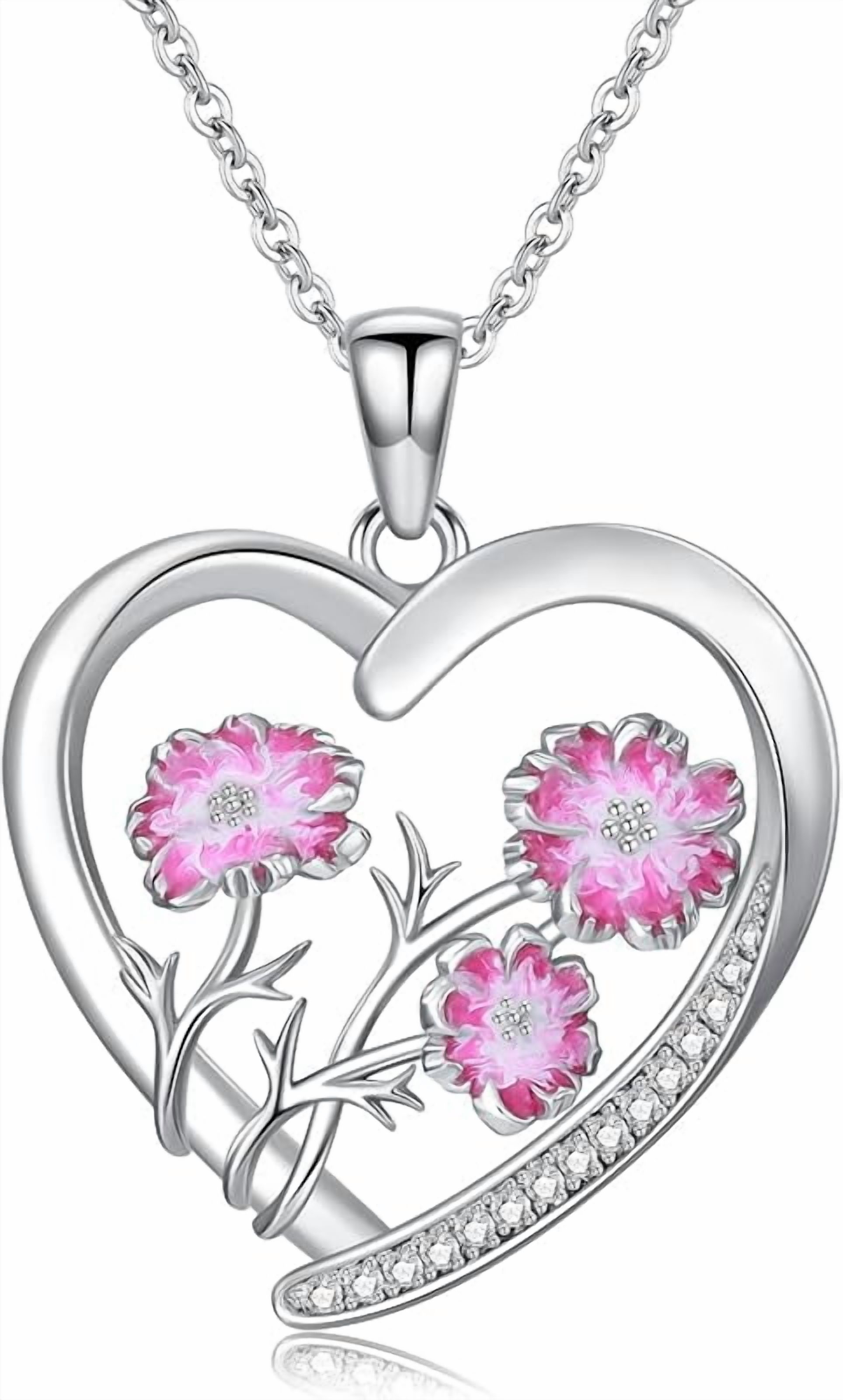 AOBOCO Diamond Birth Flower Necklace for Women 925 Sterling Silver ...