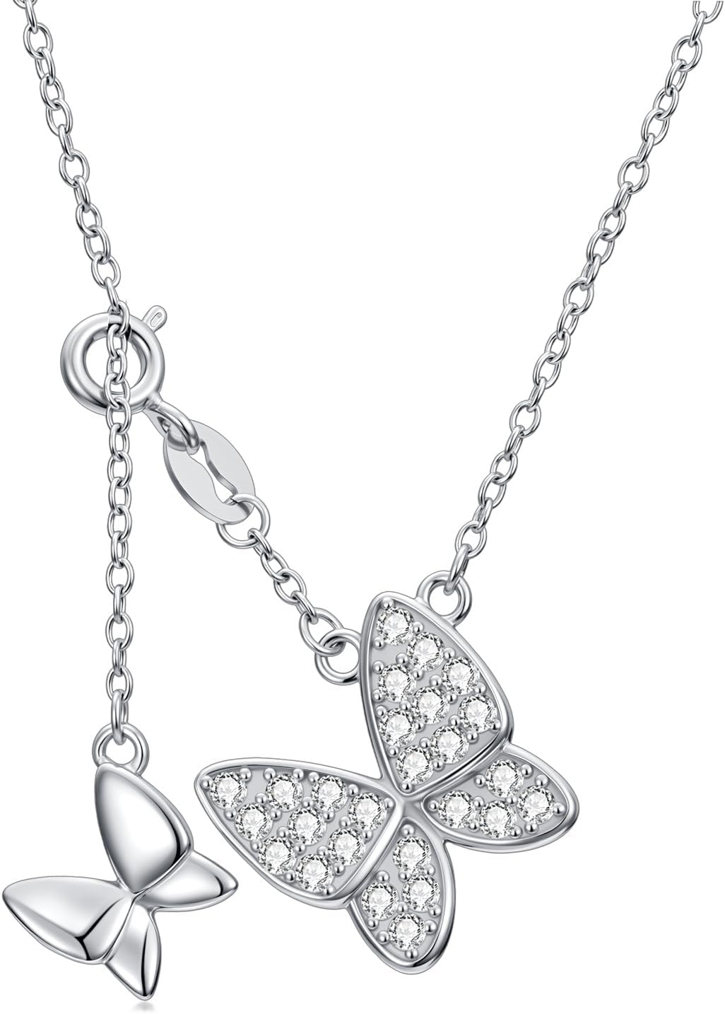 AOBOCO Diamond Butterfly Necklace for Women - White Gold Plated ...