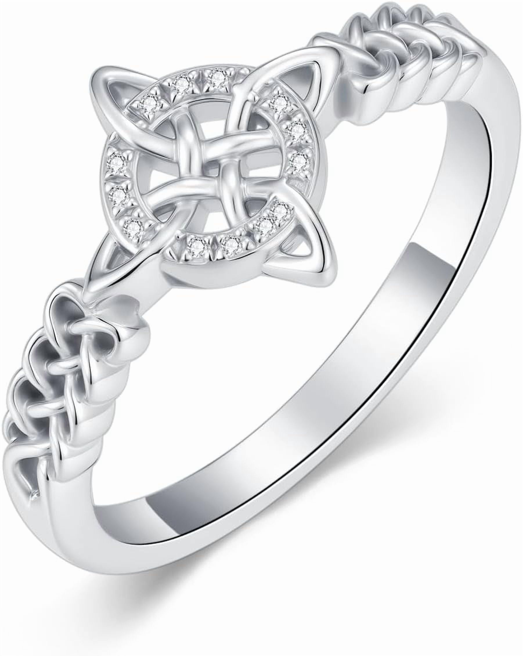 AOBOCO Diamond Celtic Knot Rings for Women 925 Sterling Silver Band ...