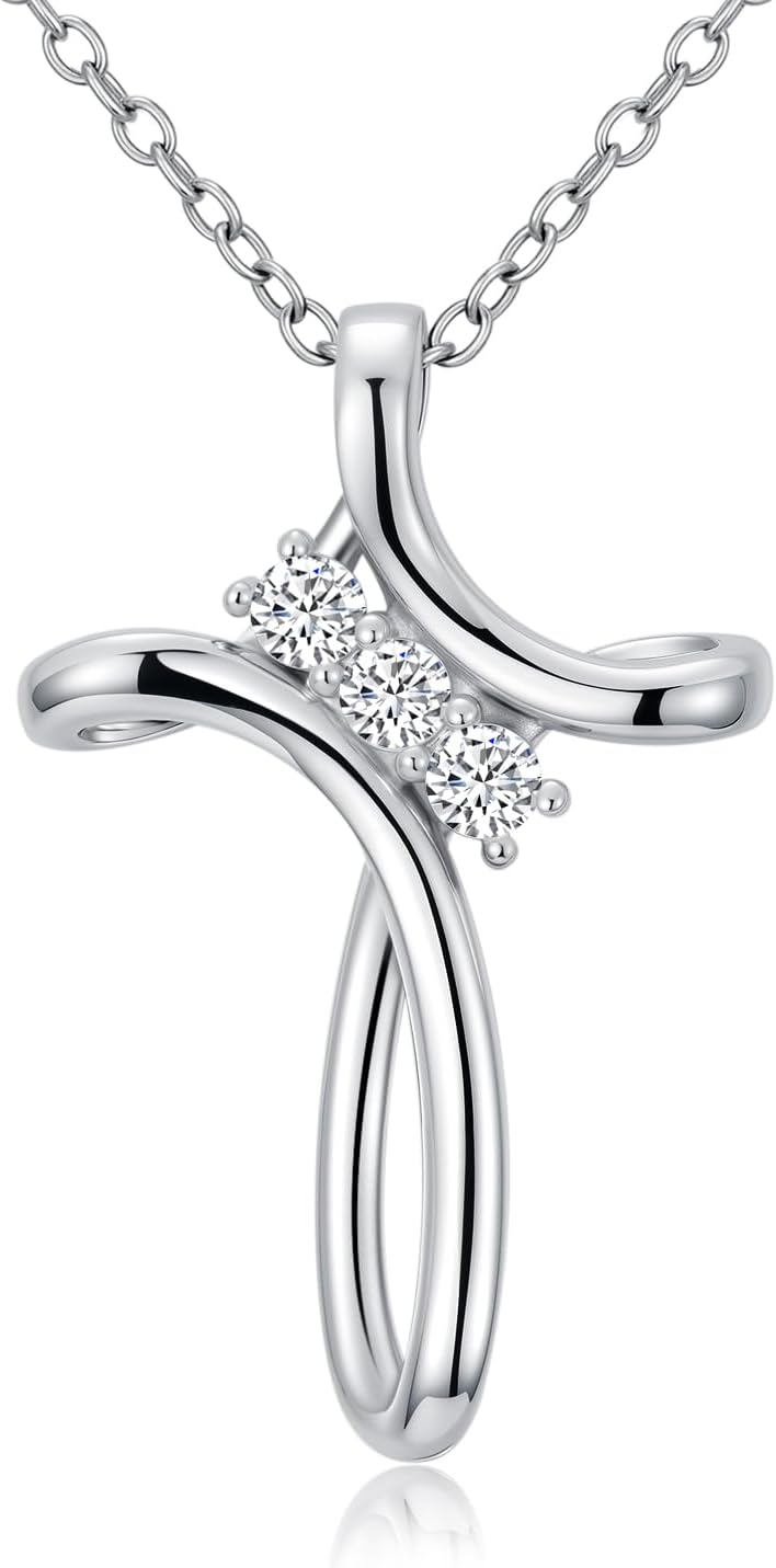 AOBOCO Diamond Cross Pendant Necklace for Women 925 Sterling Silver Lab ...