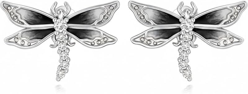 AOBOCO Diamond Dragonfly Stud Earrings for Women 925 Sterling Silver 0. ...