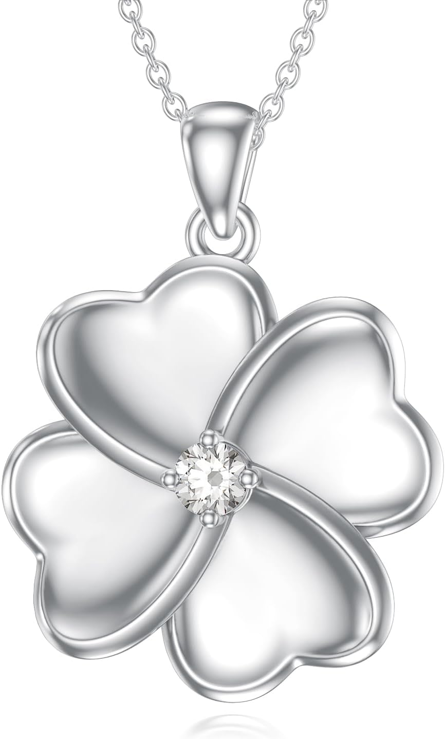 AOBOCO Diamond Four Leaf Clover Necklace 925 Sterling Silver Four Leaf ...