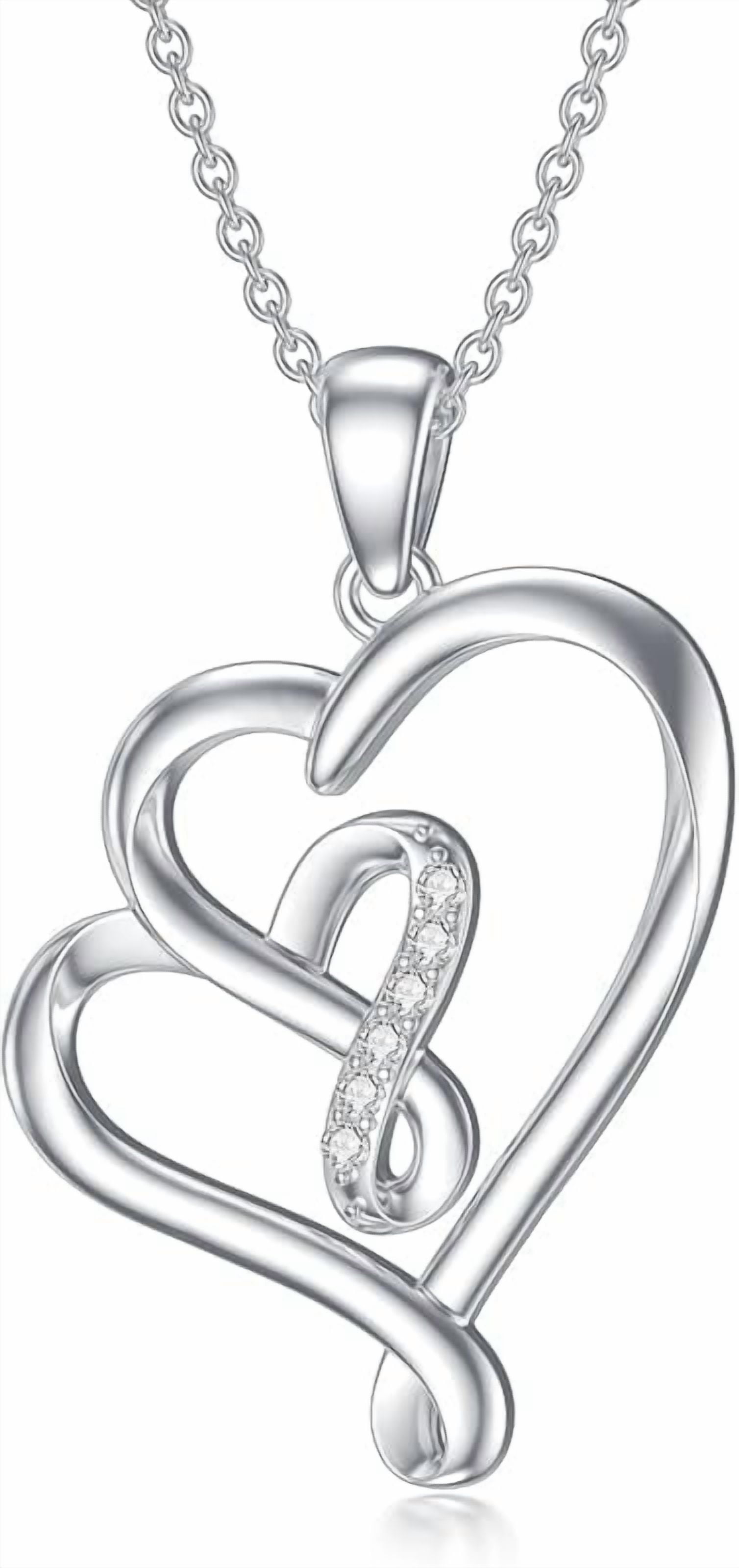 AOBOCO Diamond Heart Necklace for Women in 925 Sterling Silver ...