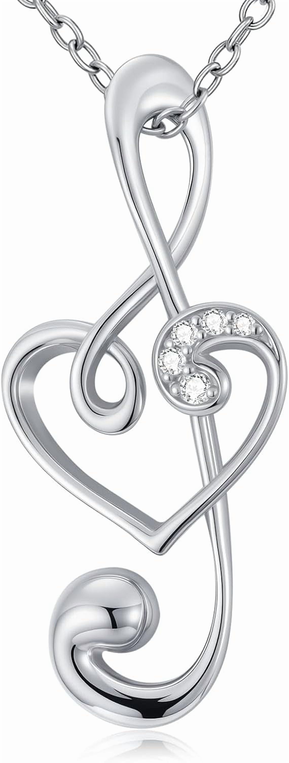 AOBOCO Diamond Music Note Necklace for Women 925 Sterling Silver Music ...