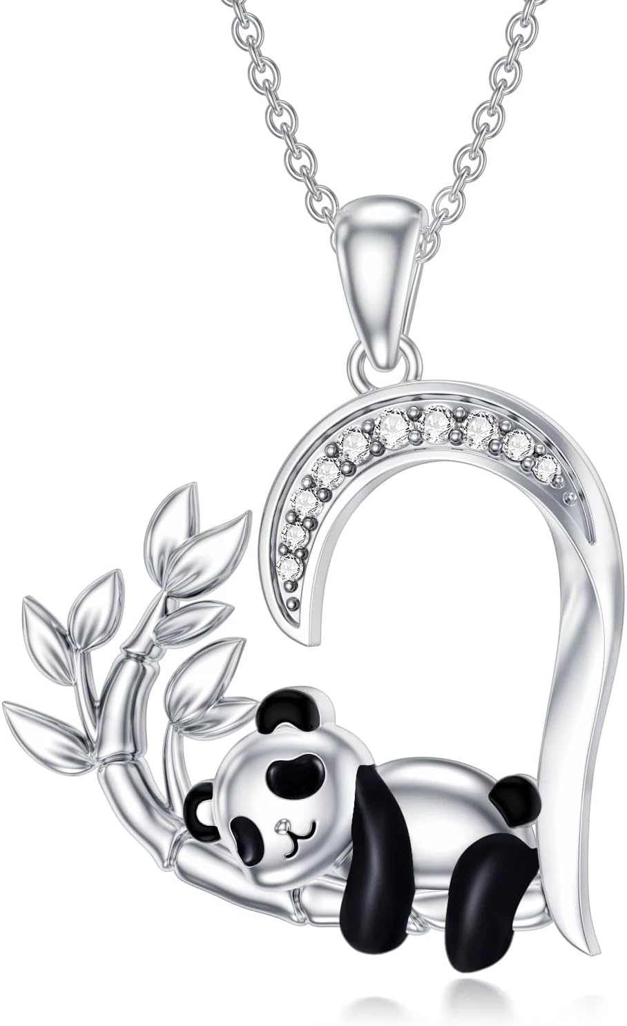 AOBOCO Diamond Panda Necklace for Women 925 Sterling Silver Heart ...