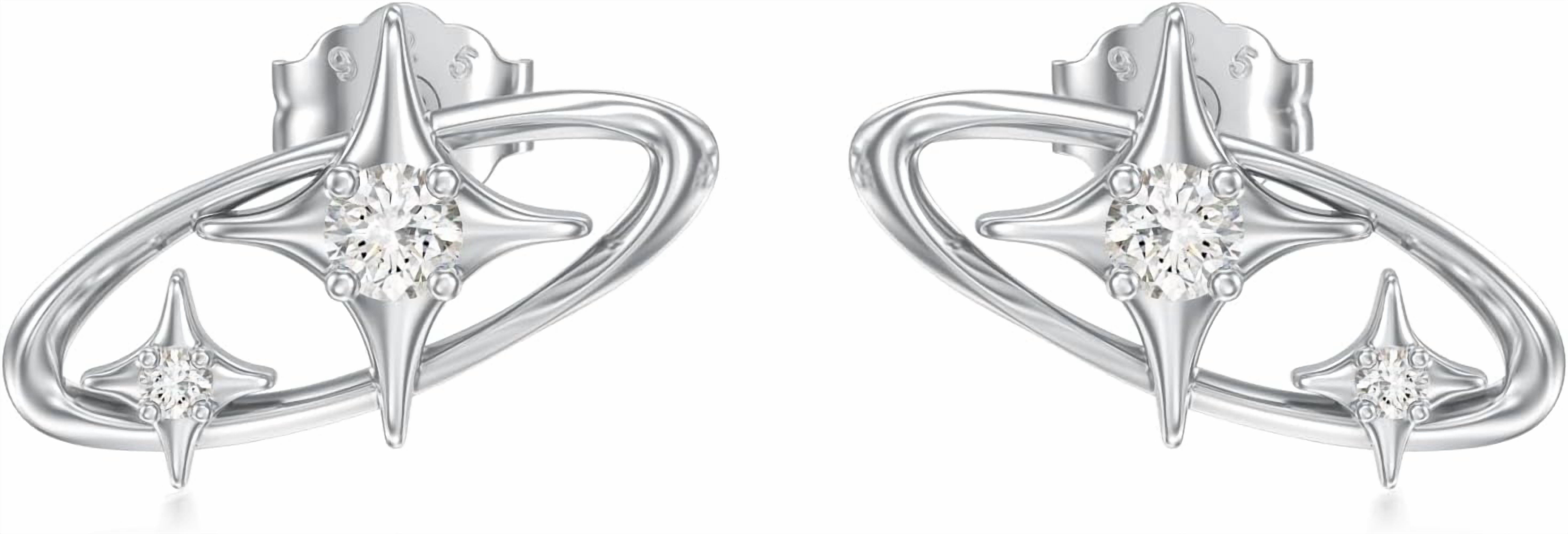 AOBOCO Diamond Star Stud Earrings for Women 925 Sterling Silver Lab ...