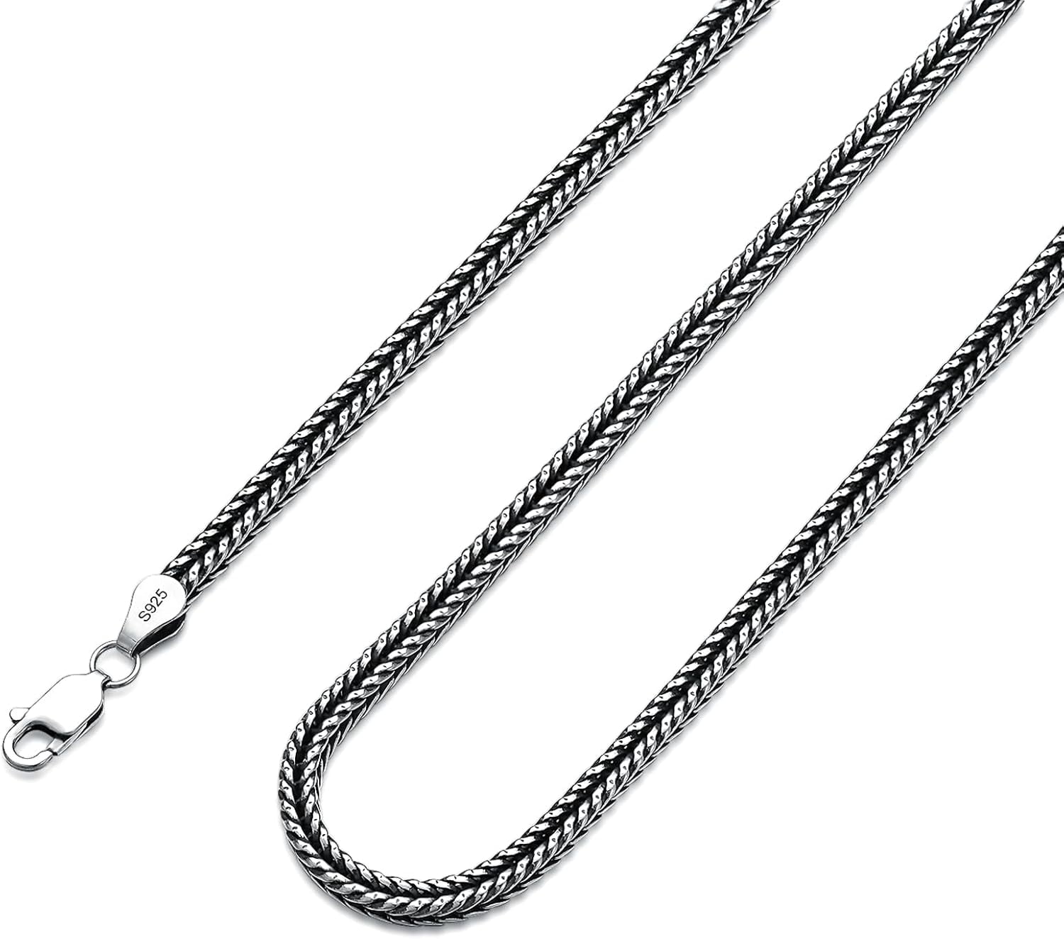 AOBOCO Franco Chain Sterling Silver Foxtail Necklace for Men 2mm 3mm ...