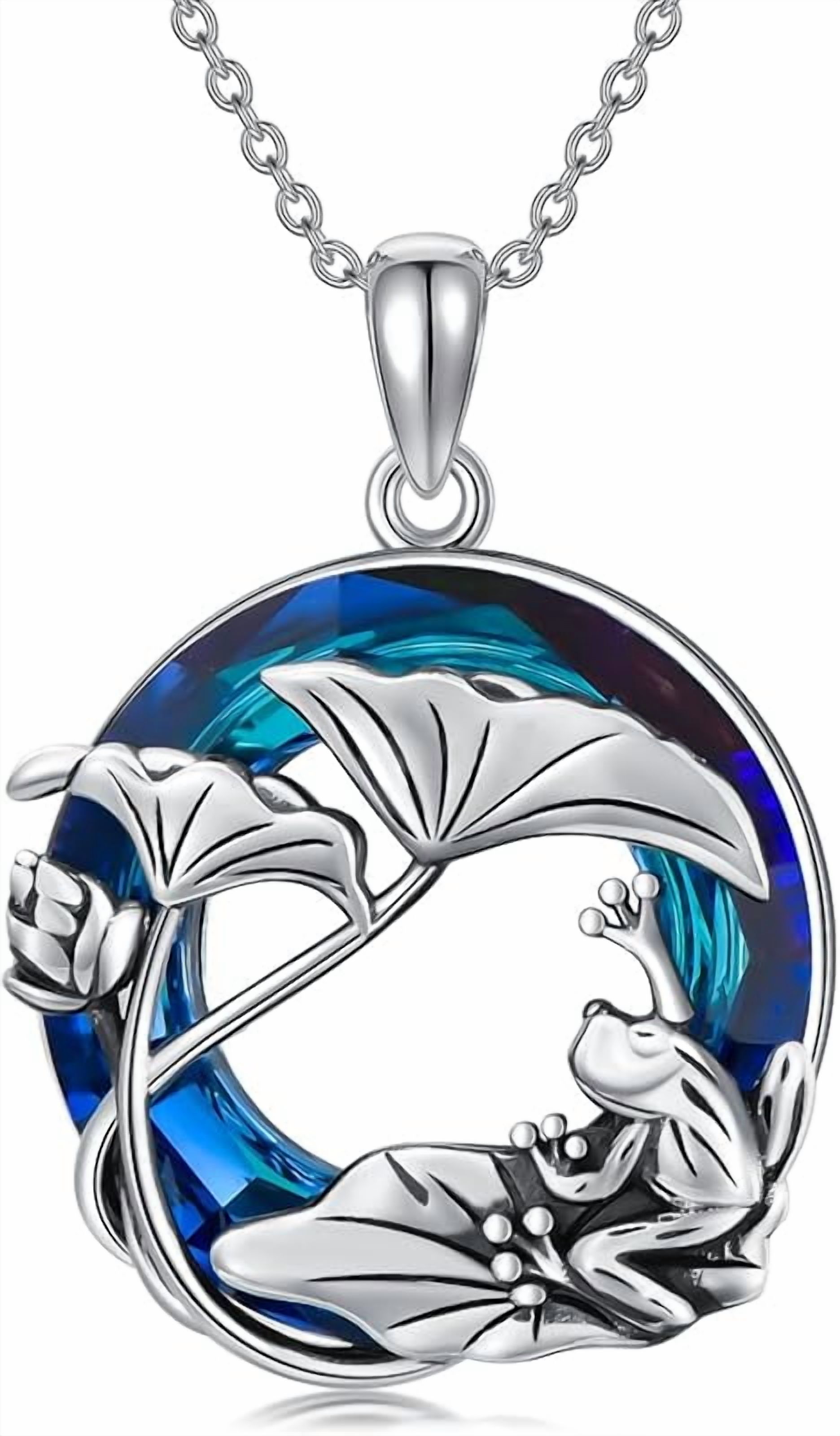 AOBOCO Frog Necklace Initial Letter Frog Pendant with Blue Circle ...
