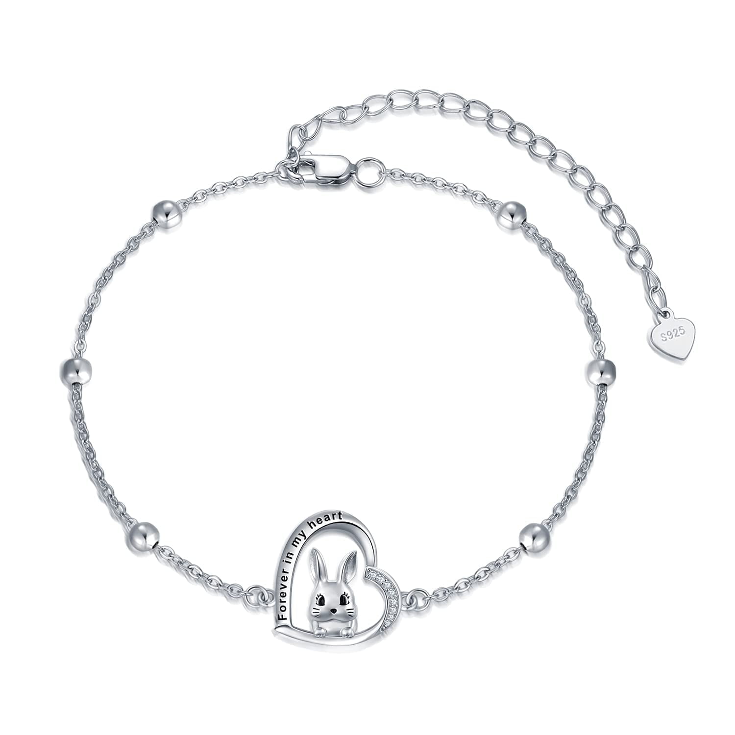 AOBOCO Gifts for Heart Bracelet 925 Sterling Silver Rabbit Bracelet ...