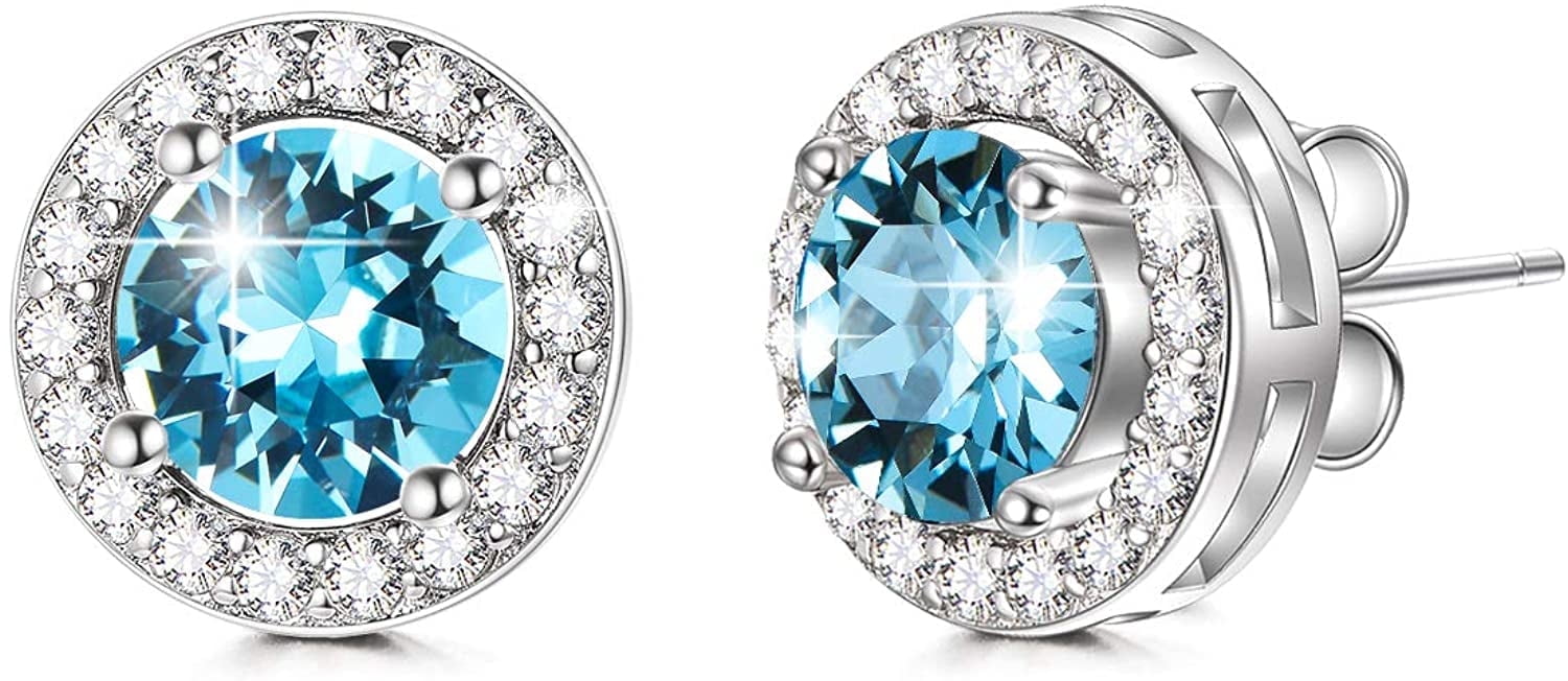 AOBOCO Gifts for Women Crystal Earrings 925 Sterling Silver Stud ...