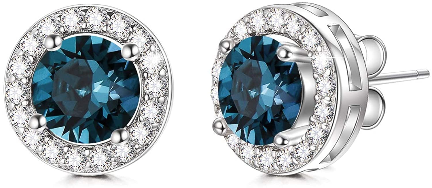 AOBOCO Gifts for Women Crystal Earrings 925 Sterling Silver Stud ...
