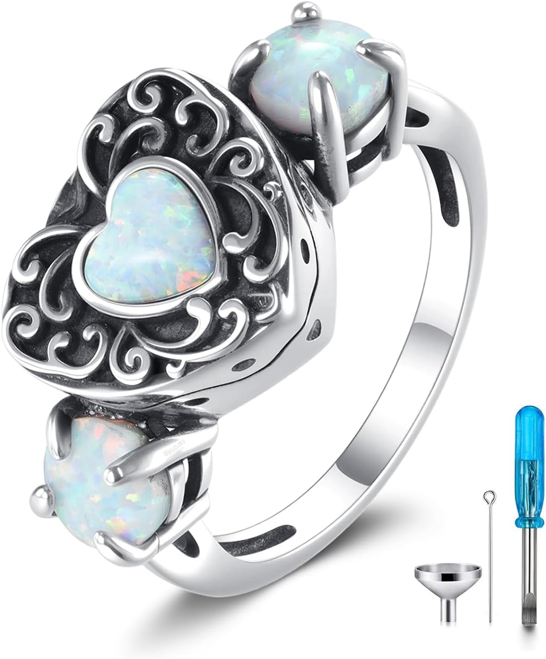 AOBOCO Heart Cremation Urn Ring for Ashes 925 Sterling Silver Created ...