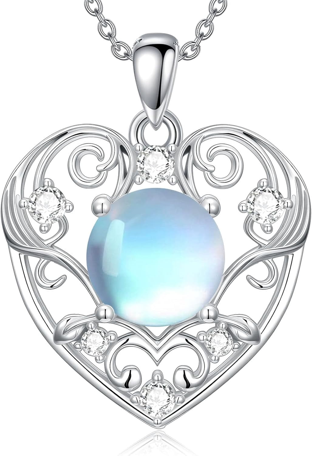 AOBOCO Heart Moonstone Necklace 925 Sterling Silver, Heart Necklace ...