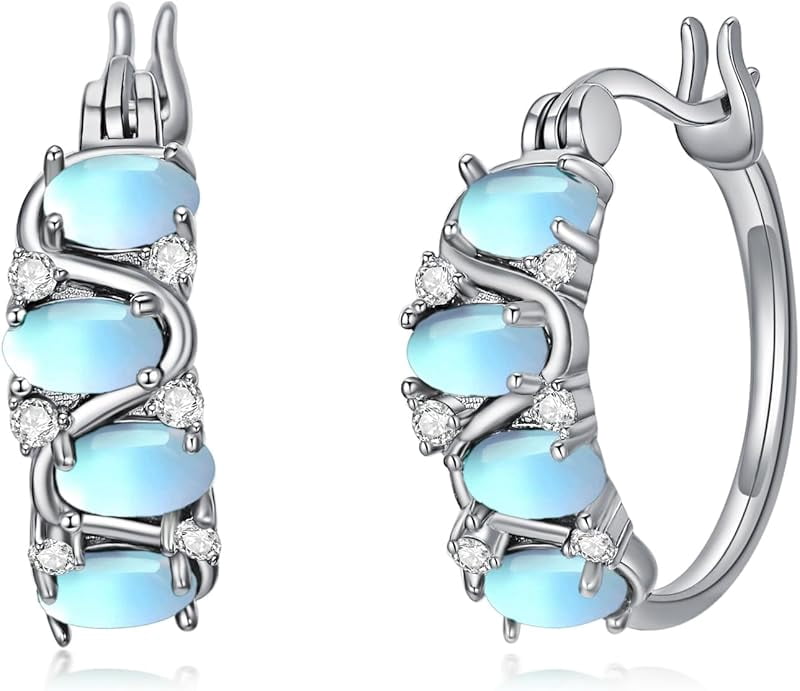 AOBOCO Heart/Oval/Round Moonstone Hoop Earrings 925 Sterling Silver ...