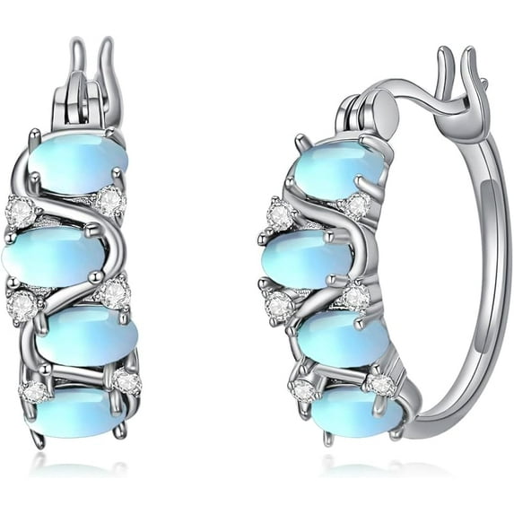AOBOCO Heart/Oval/Round Moonstone Hoop Earrings 925 Sterling Silver ...
