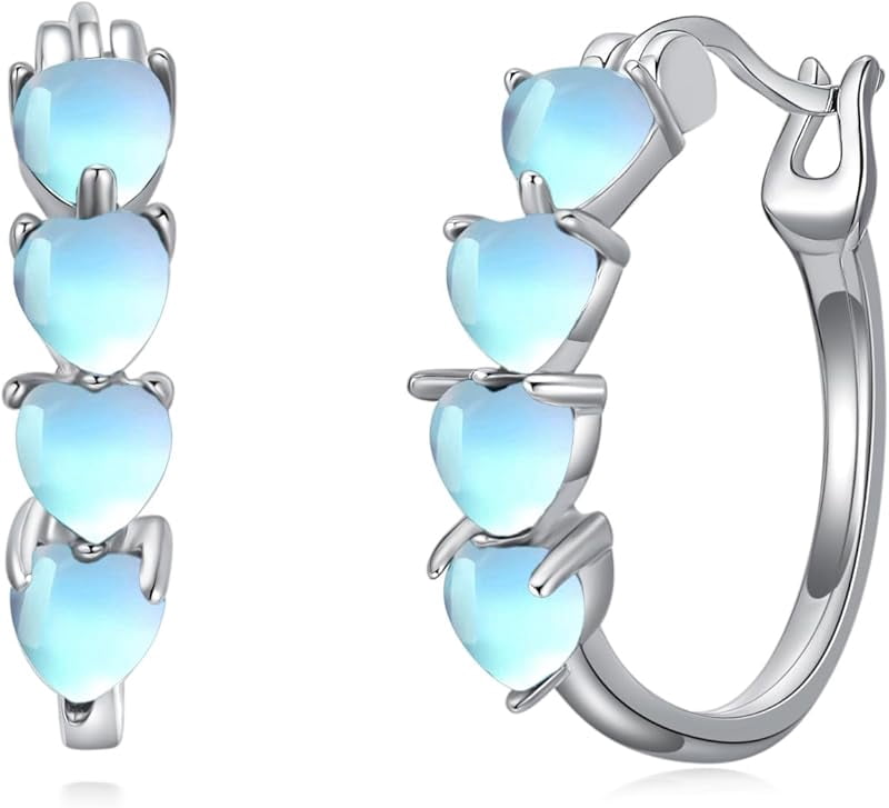 AOBOCO Heart/Oval/Round Moonstone Hoop Earrings 925 Sterling Silver ...