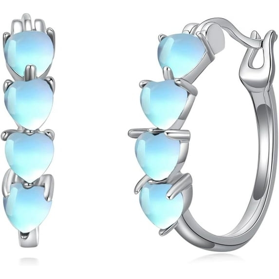 AOBOCO Heart/Oval/Round Moonstone Hoop Earrings 925 Sterling Silver ...