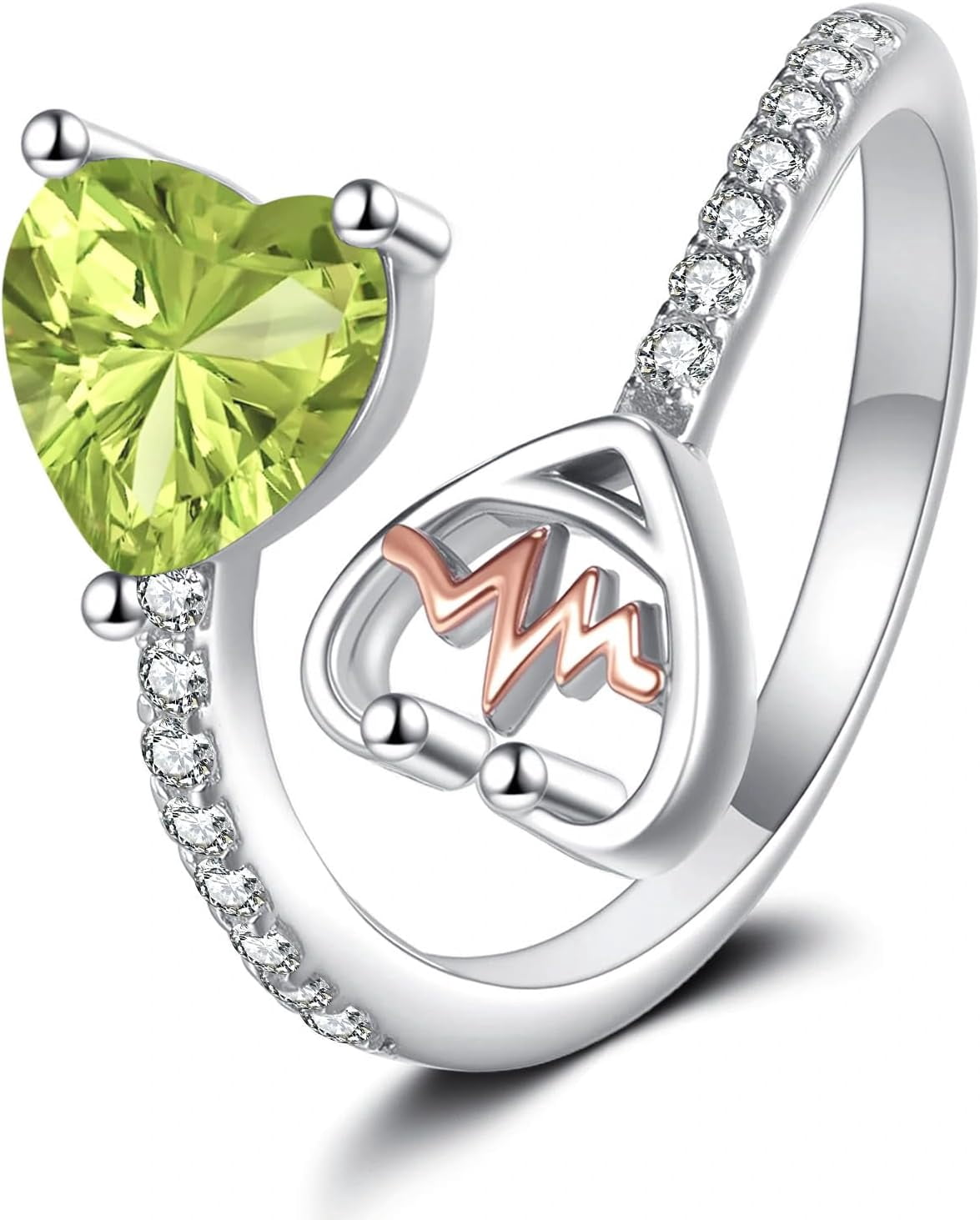 AOBOCO Heart Stethoscope Birthstone Ring for Women,925 Sterling Silver ...