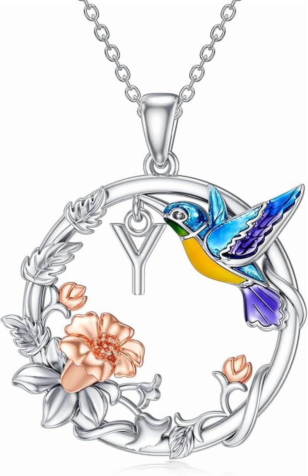 AOBOCO Hummingbird Necklace with A to Z Letters, Hummingbird Pendant ...