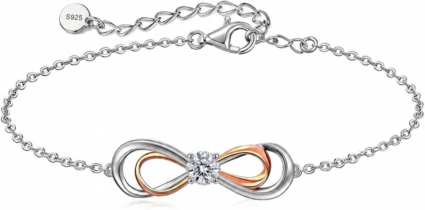 AOBOCO Infinity Bracelet 925 Sterling Silver Zircon Two Tone Infinity ...