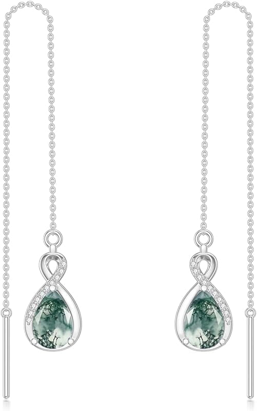 AOBOCO Infinity Gemstone Threader Earrings Long Chain Drop Earrings 925 ...