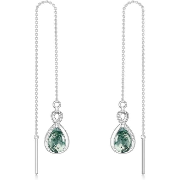 AOBOCO Infinity Gemstone Threader Earrings Long Chain Drop Earrings 925 ...