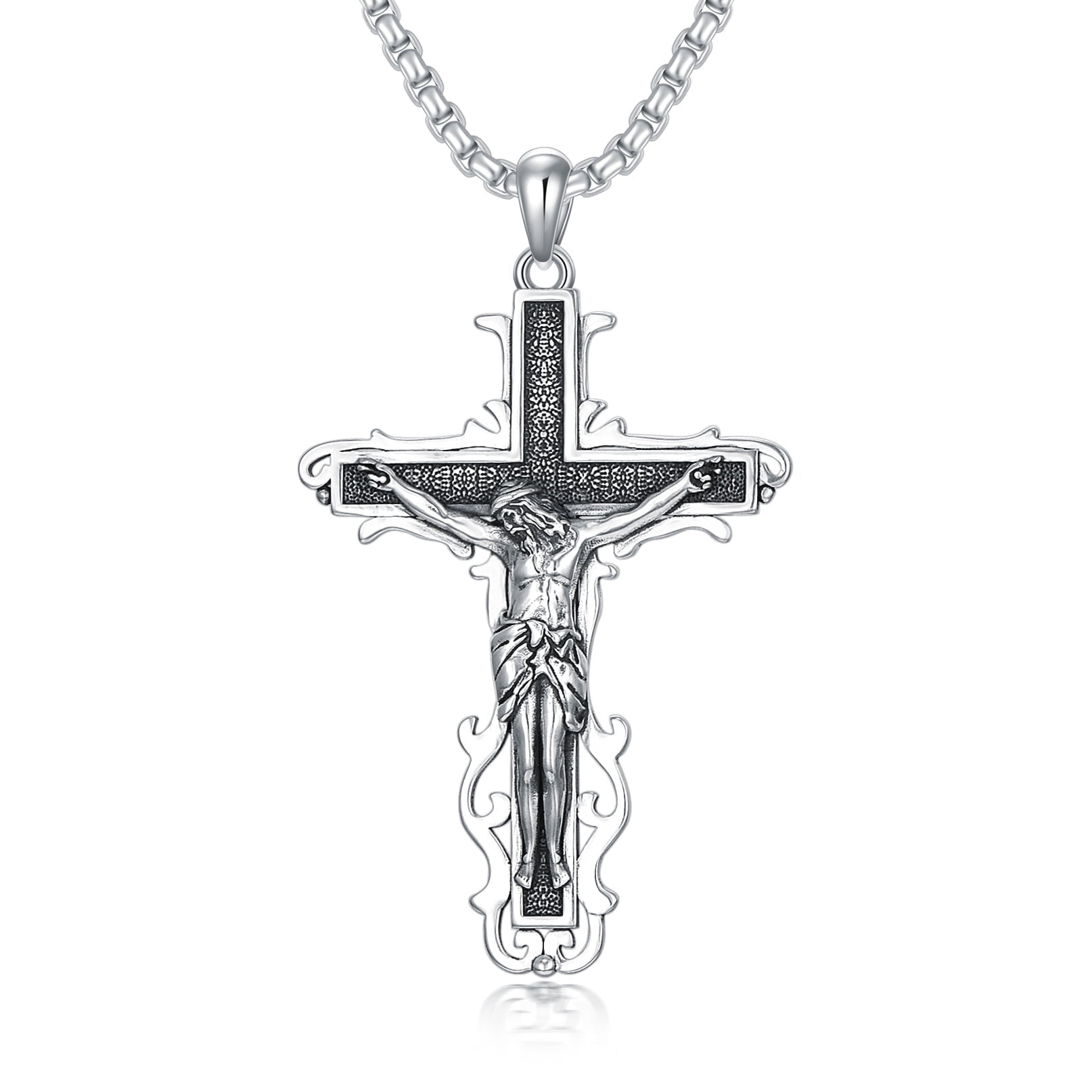 AOBOCO Jesus Necklace Crucifix Necklace for Men Sterling Silver Cross ...