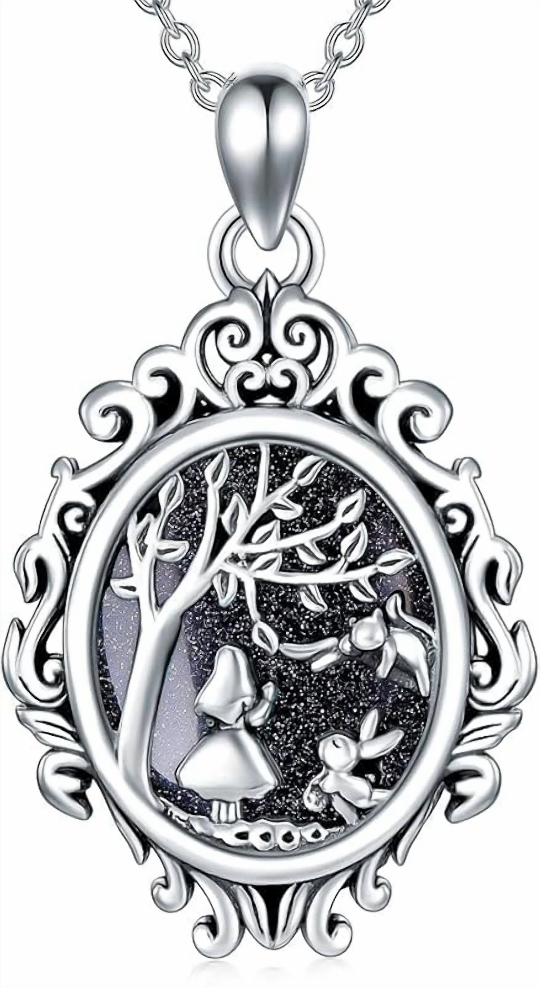 AOBOCO Natural Gemstone Alice in Wonderland Necklace for Women 925 ...