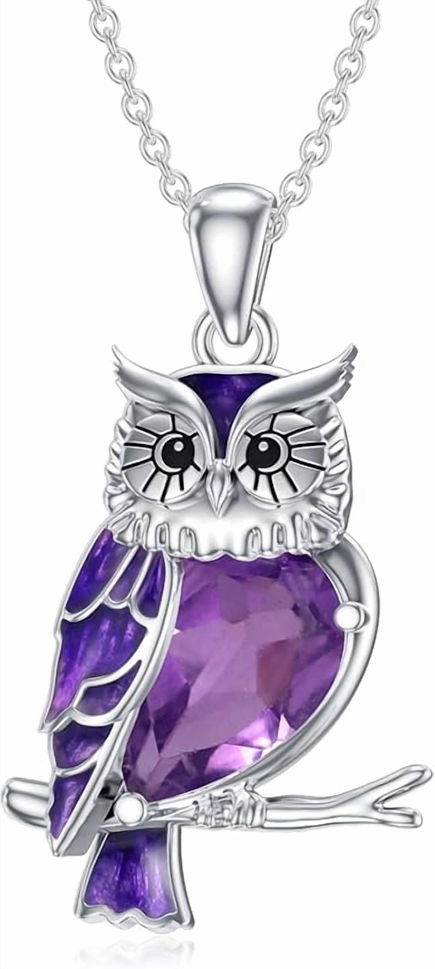 AOBOCO Natural Gemstone Owl Necklace for Women 925 Sterling Silver Owl ...