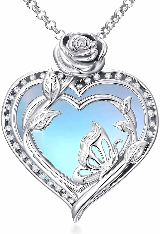 AOBOCO Natural Heart Moonstone Necklace for Women 925 Sterling Silver ...