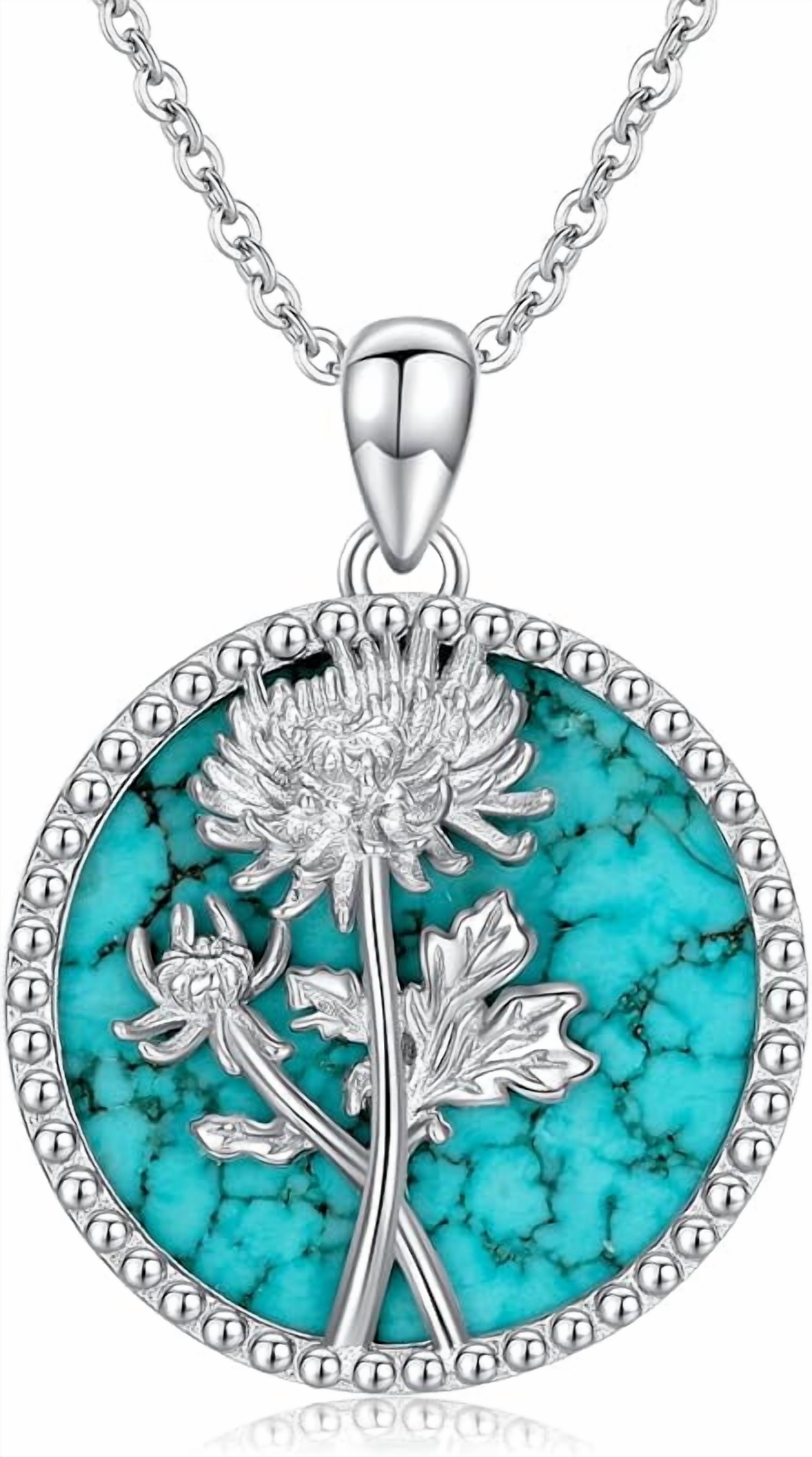 AOBOCO Natural Turquoise Birth Flower Necklace for Women 925 Sterling ...