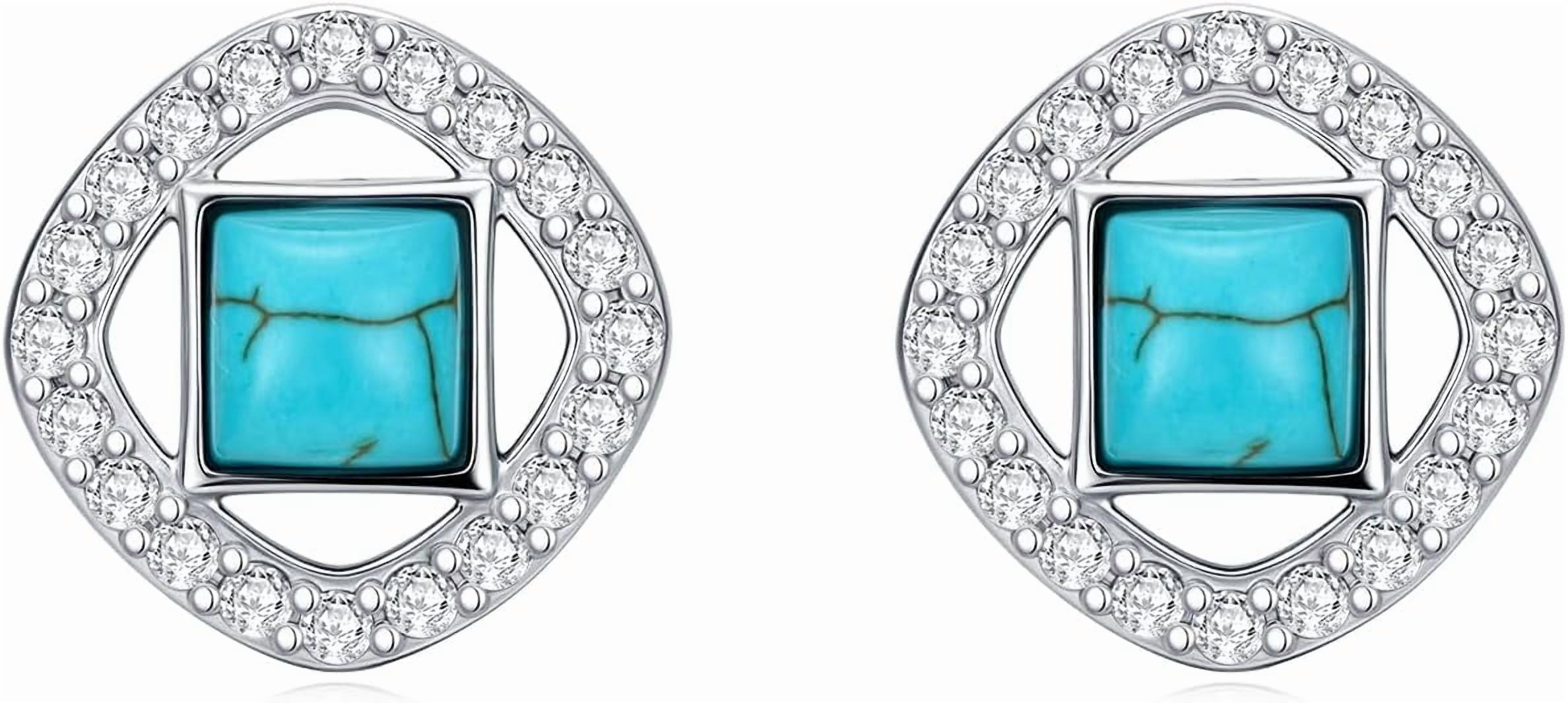 AOBOCO Natural Turquoise Halo Stud Earrings for Women 925 Sterling ...