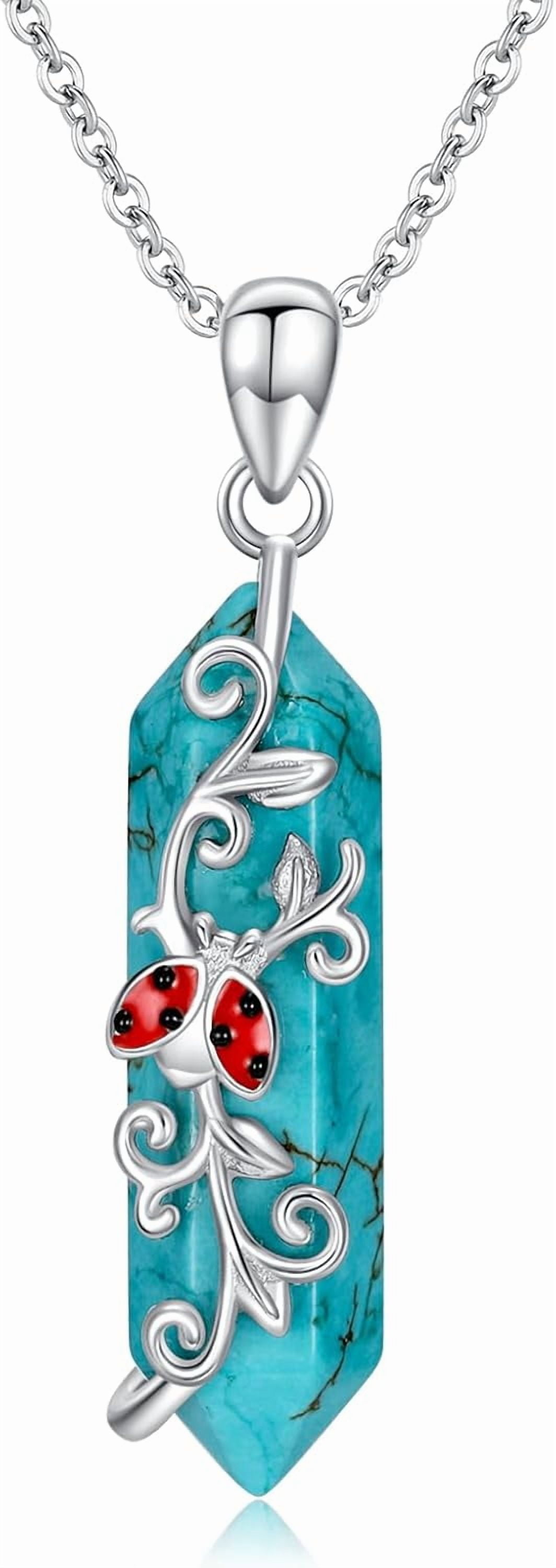 AOBOCO Natural Turquoise Ladybug Necklace for Women 925 Sterling Silver ...