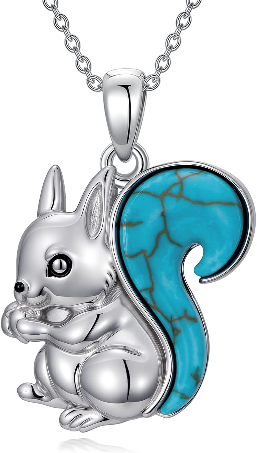 AOBOCO Natural Turquoise Squirrel Necklace for Women 925 Sterling ...