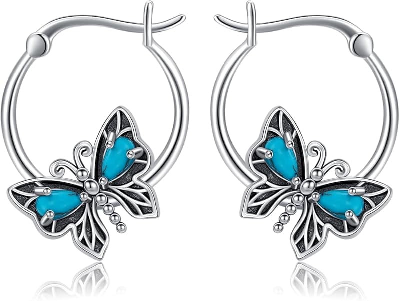 AOBOCO Owl/Hummingbird/Butterfly/Dragonfly Animal Turquoise Hoop ...