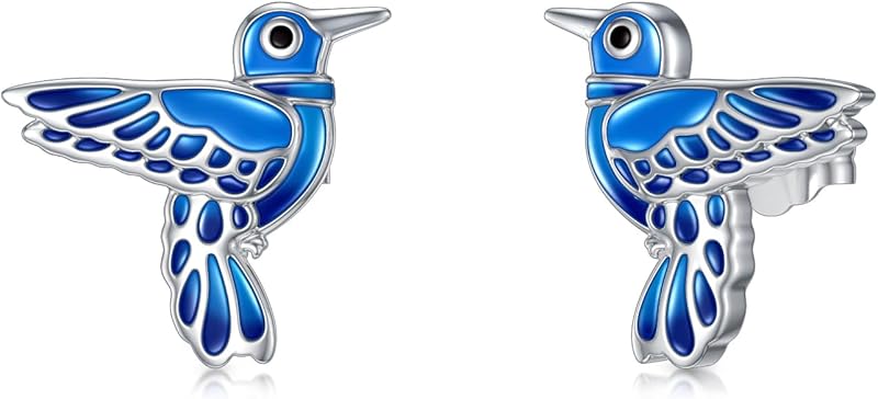 AOBOCO Red Cardinal/Blue Jay Bluebird Stud Earrings 925 Sterling Silver ...