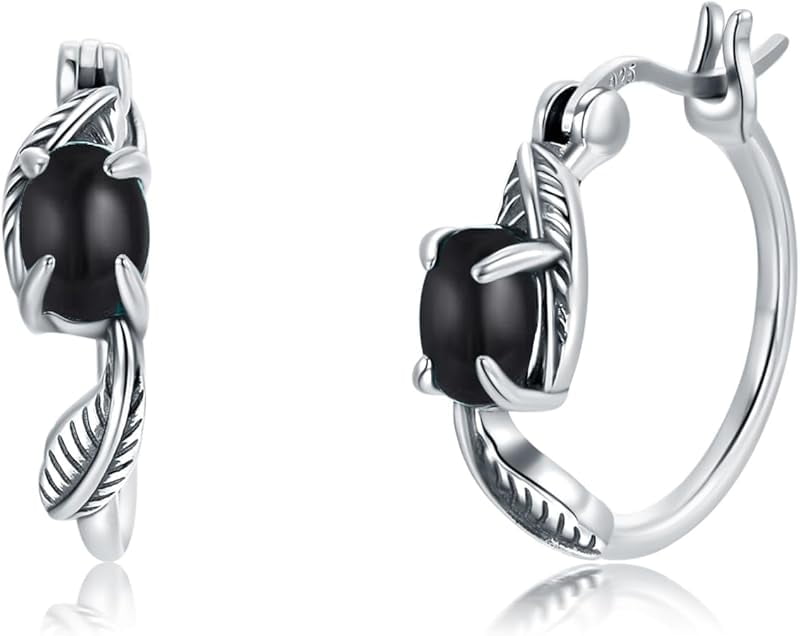 AOBOCO Retro Black Onyx Hoop Earrings 925 Sterling Silver Rose/Celtic ...