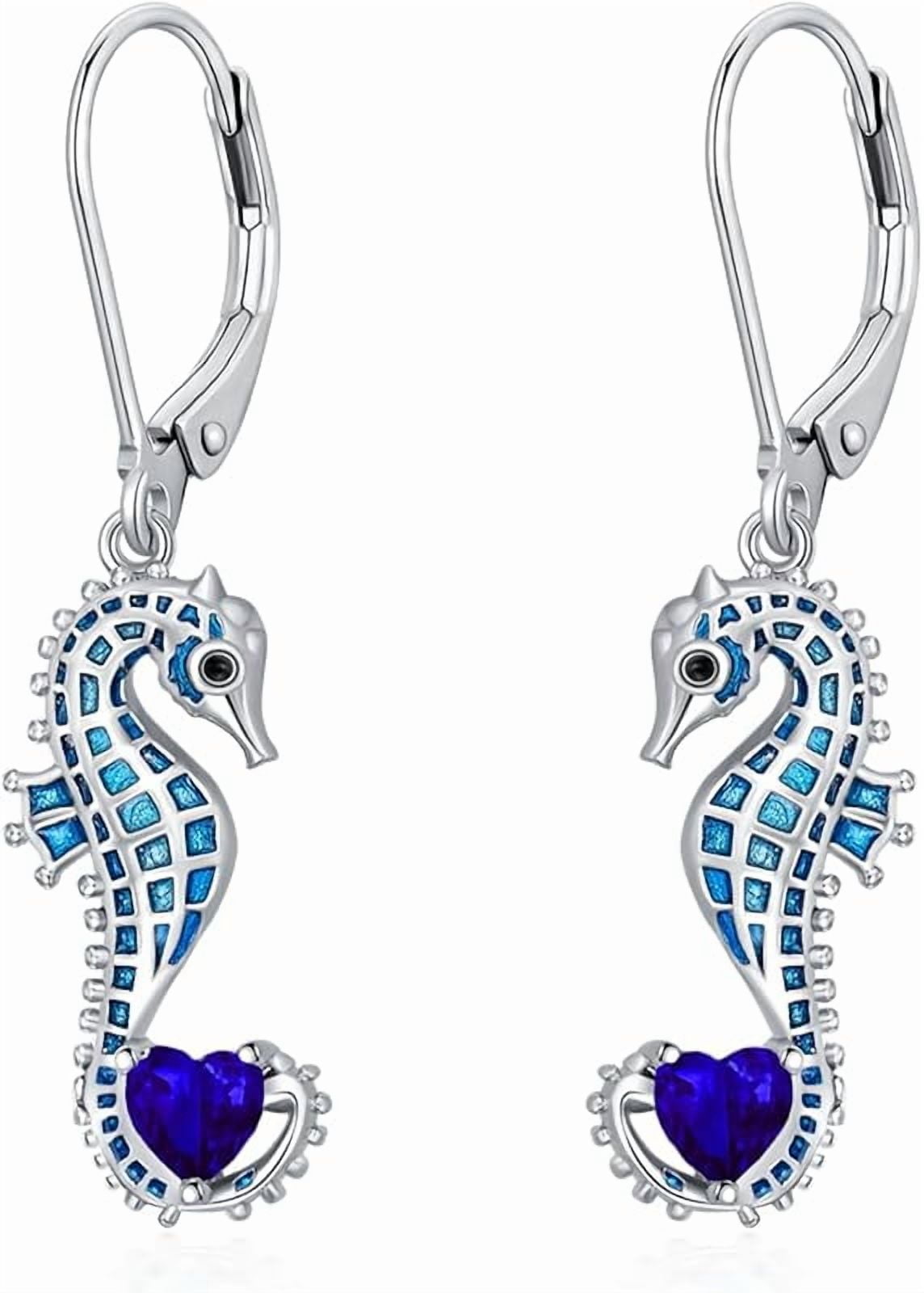 AOBOCO Seahorse Earrings 925 Sterling Silver Blue Seahorse with Heart ...