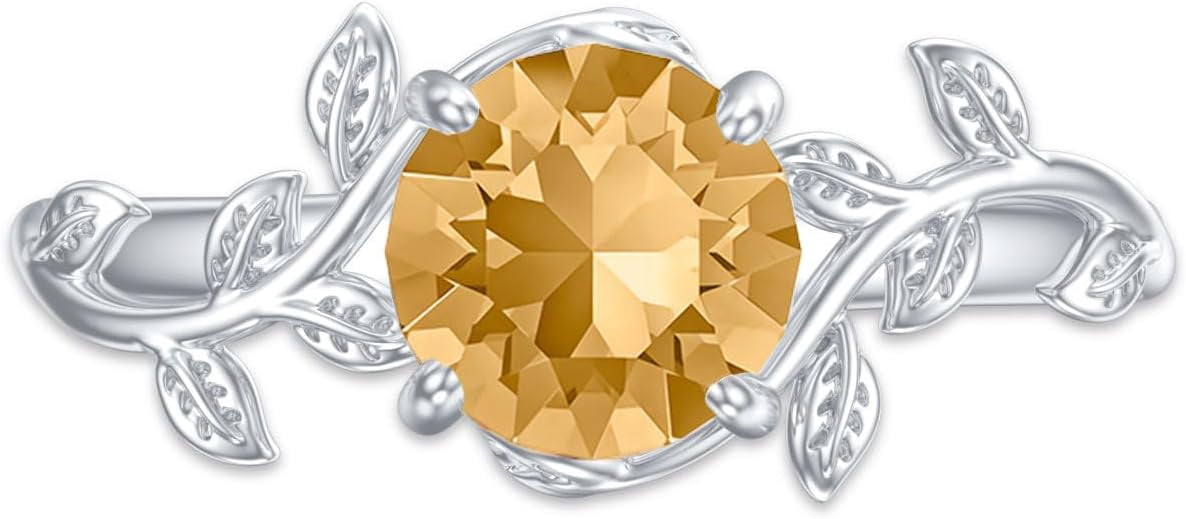 AOBOCO Silver/10K/14K/18K Gold Leaf Design Vine Gemstone Ring for Women ...