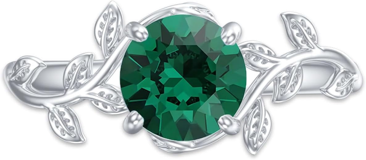 AOBOCO Silver/10K/14K/18K Gold Leaf Design Vine Gemstone Ring for Women ...
