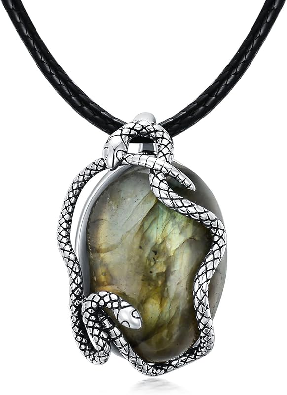 AOBOCO Snake Necklace 925 Sterling Silver for Women Oval Healing Stone ...