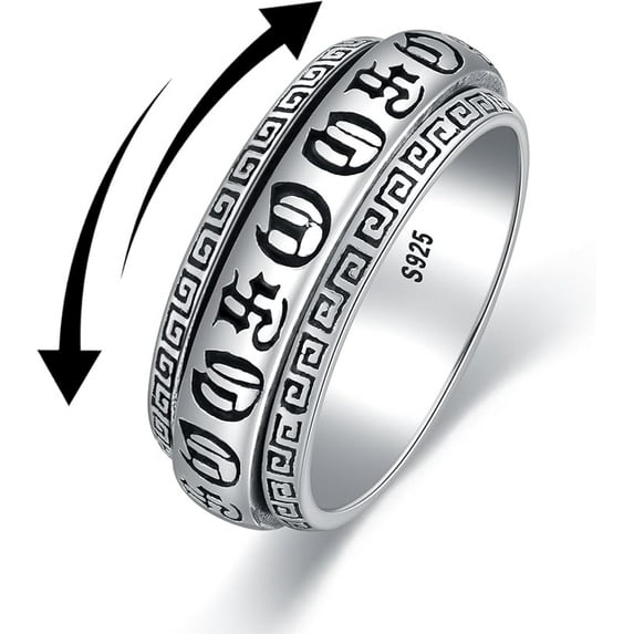 AOBOCO Spinner Ring Sterling Silver Magic Spells Fidget Band Ring ...