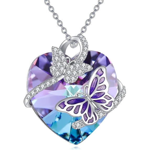 AOBOCO Sterling Silver Infinity Butterfly Pendant Necklace Embellished ...